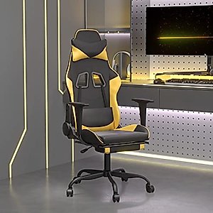 Higsose PC Gaming Chair with Footrest Black and Gold Faux Leather 26"x22"x(47.4"-51.6") Bedroom Adjustable Backrest and Height Computer Chair Home Office Chair with 360 Degree Swivel Design