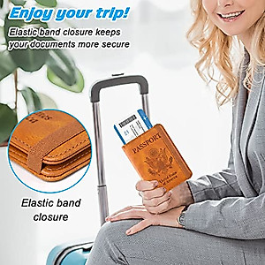 ACdream Passport and Vaccine Card Holder Combo, Leather Cover Case with Vaccination Card Slot, Travel Essentials Protector Organizer for International Documents, Protection Sleeve Couch, Calf Brown