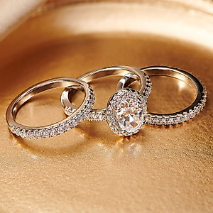 SweetJew Wedding Rings For Women Oval Halo AAAAA Cubic Circonia Silver Bridal Engagement Rings Size-9