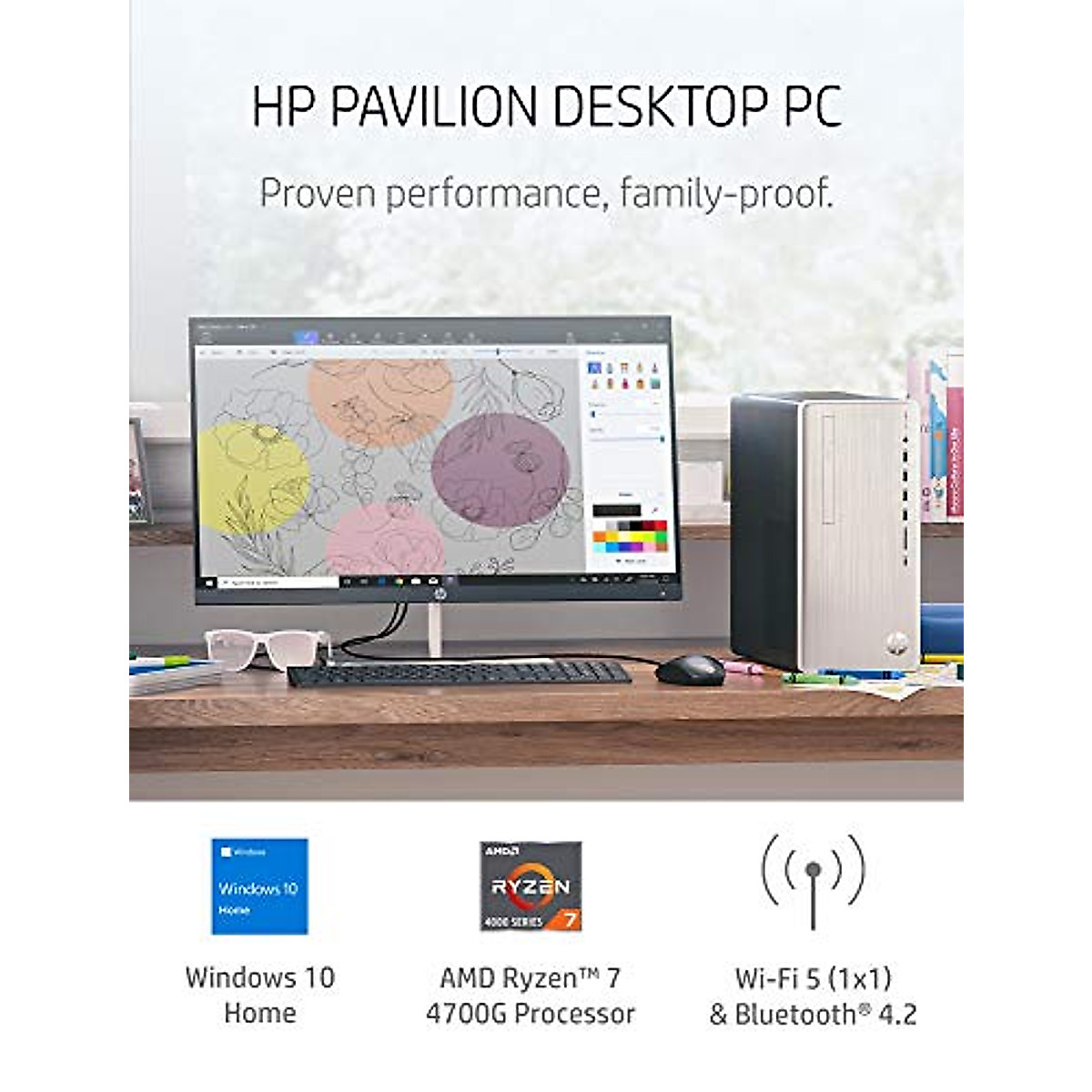 HP Pavilion Desktop, AMD Ryzen 7 4700G Processor, 16 GB of RAM, 512 GB SSD Storage, Windows 10 Home, Dual Display Support, Wireless Computer PC, for Gaming, Study, and Business (TP01-1160, 2020)