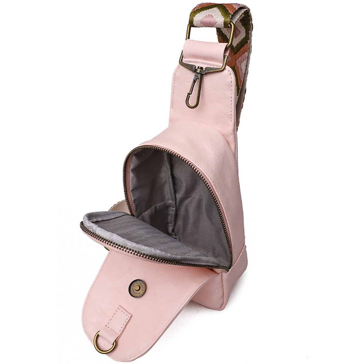 Sling Bag for Women Crossbody Fanny Packs Guitar Strap Bum Chest PU Leather Backpack Small Daypack Shoulder Satchel