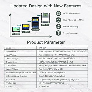 MOES Smart Automatic Transfer Switch for Off Grid Solar Wind System, Dual Power Controller 80A 8Kw Provides Automatic Power Switching Between Inverter and AC 110V, 220V, APP Remote Control with Hub