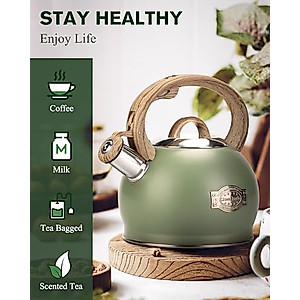 Hauce Radio Tea Kettle Stovetop, 2.1 Quart Stove Top Whistling Tea Kettle, Teapot Kettles with Food Grade Stainless Steel and Wood Pattern Folding Handle, Suitable for All Heat Sources