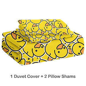 ARIGHTEX Duvet Cover Sets Yellow Rubber Duck Pattern Bedding Sets 3 Pieces Cute Comforter Cover Set Super Soft Bedspread for Kids Teens Adults (Queen)