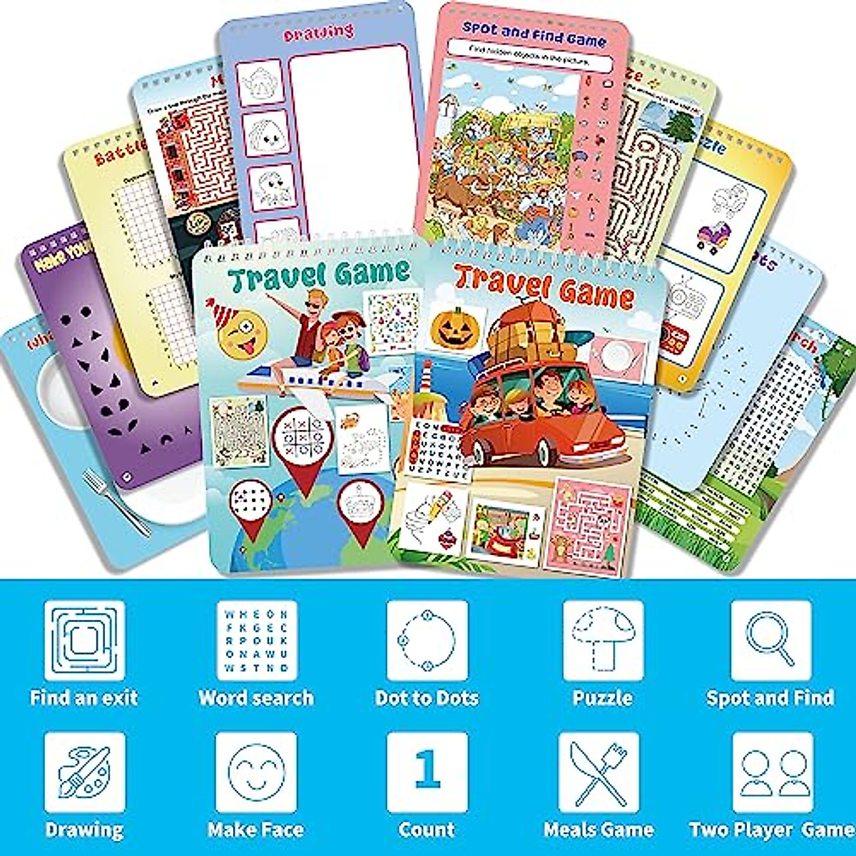 Elfew 2 Pack Reusable Activity Game for Kids Ages 4-8, 8-12,Travel Games Include 56 Different Game,1-2 Players,Toy & Learning Tool for Road Trip Airplane Activity