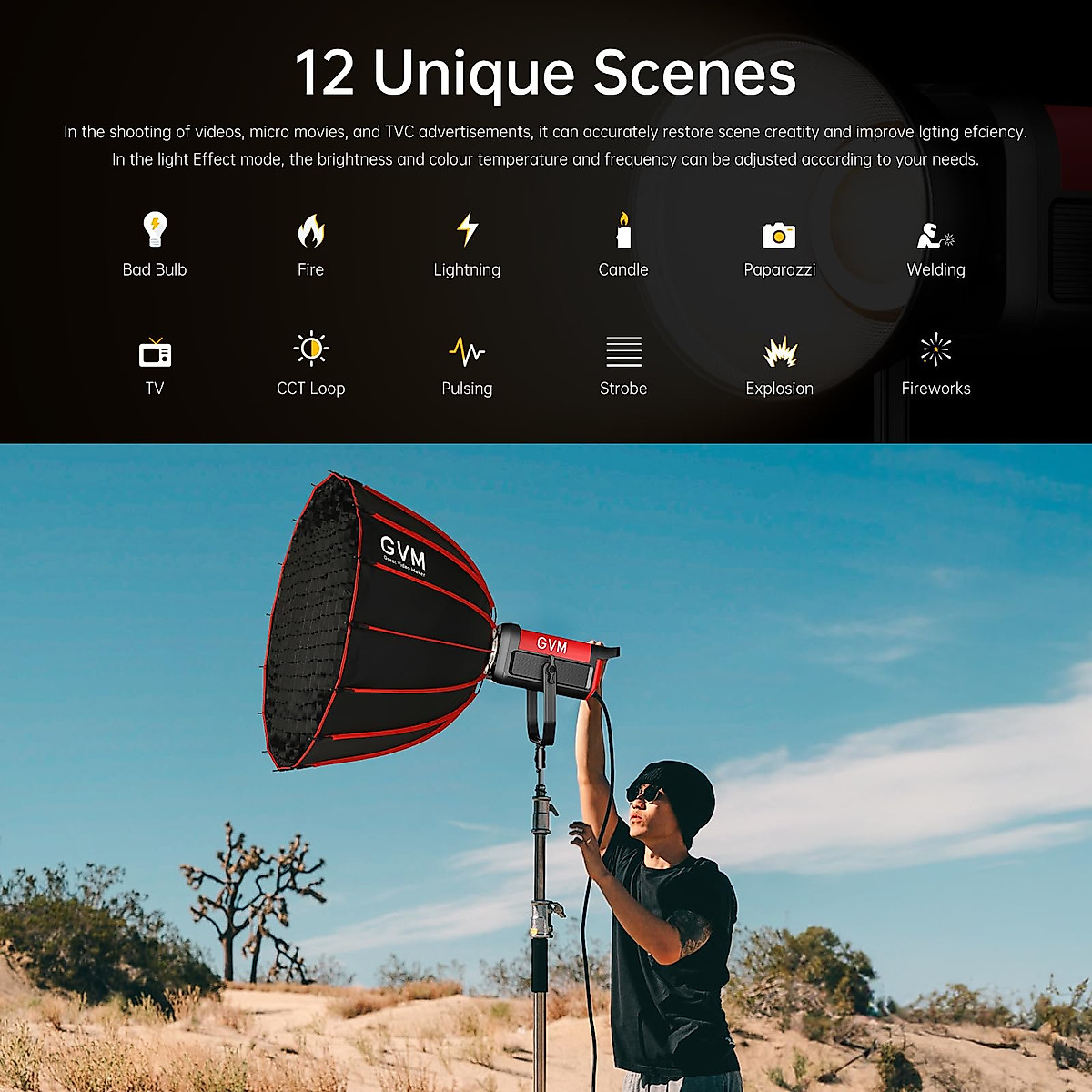 GVM Video Lighting 300W Bi-Color Studio Lights kit with Bowens Mount Softbox and Stand CCT 2700K~6800K CRI 97+ Continuous Lighting for Photography