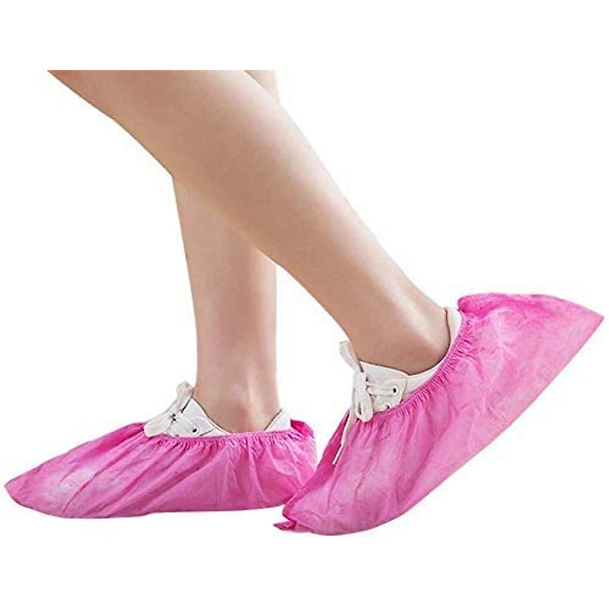 Disposable Shoe Covers 100PCS Non-Slip Durable Indoor Boot Overshoes Protector Thicked Non-Woven Shoe Covers for Carpet Floor Protection Construction Offices One Size Fits All (Pink)