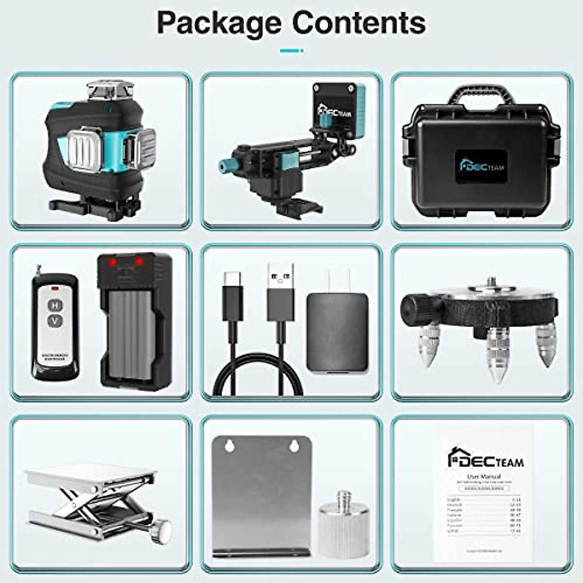 16-line cross laser level, capable of projecting 4 * 360° 4D bright green laser lines, suitable for indoor and outdoor architectural decoration and painting and hanging painting work（DJ04CG）