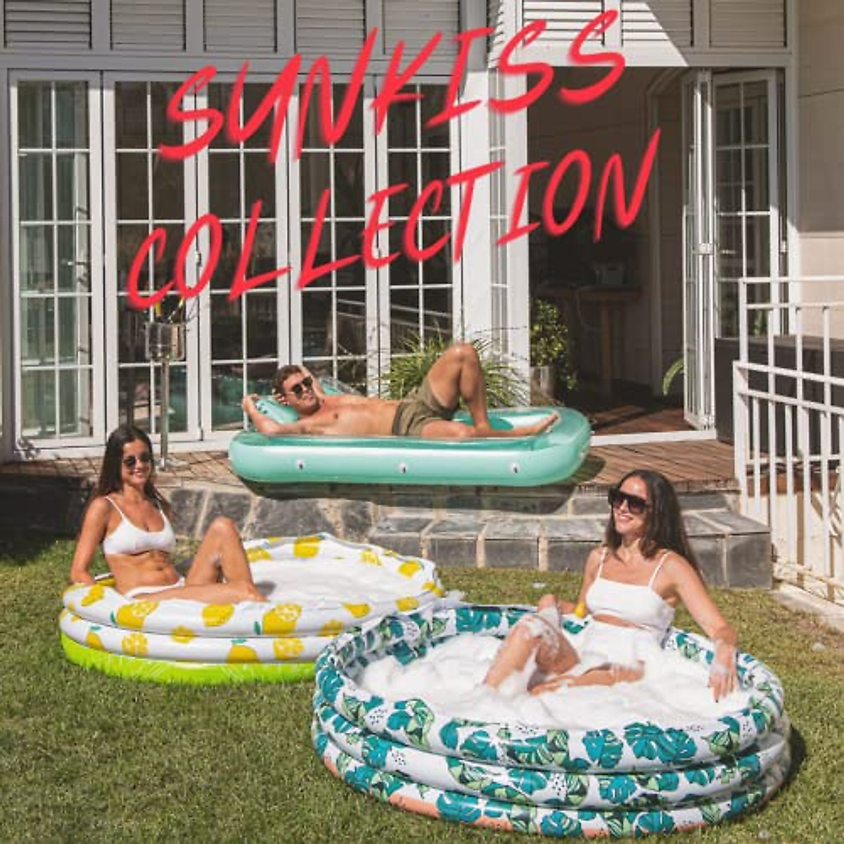 Float Joy Kiddie Pool Inflatable Water Sprinkler for Kids Swimming Pool Toddler Dog Splash Pad Outdoor Play 60"x15" Large 3 in 1 Pool for Summer Backyard Garden Water Activities Suntan