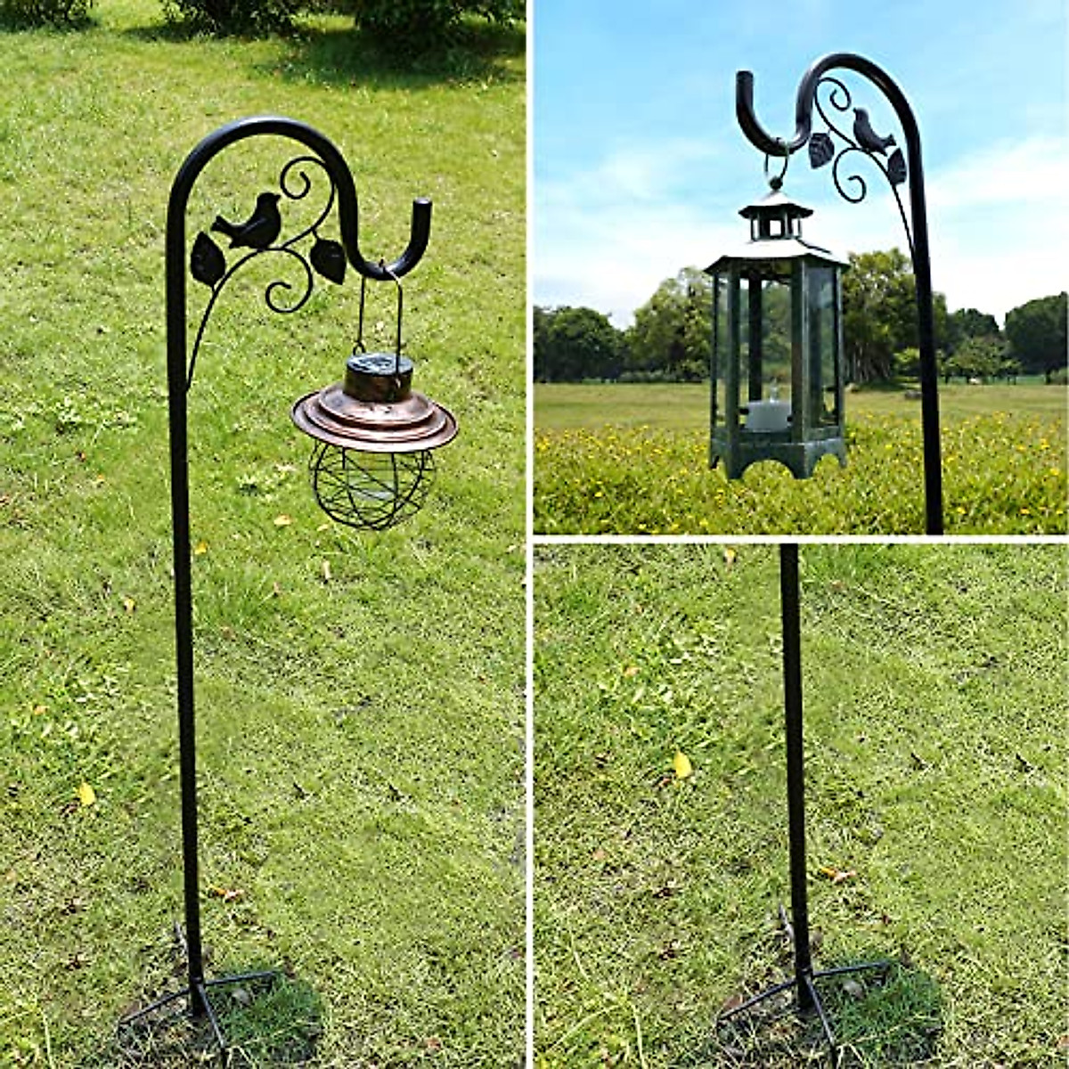 Art Elf Shepherds Hooks for Outdoor Bird Feeder Pole Hanger 67 Inches Plant Hooks with 5 Prongs Base Stainless Metal Adjustable Garden Hanging Holder for Lanterns Weddings Decor Bird Black