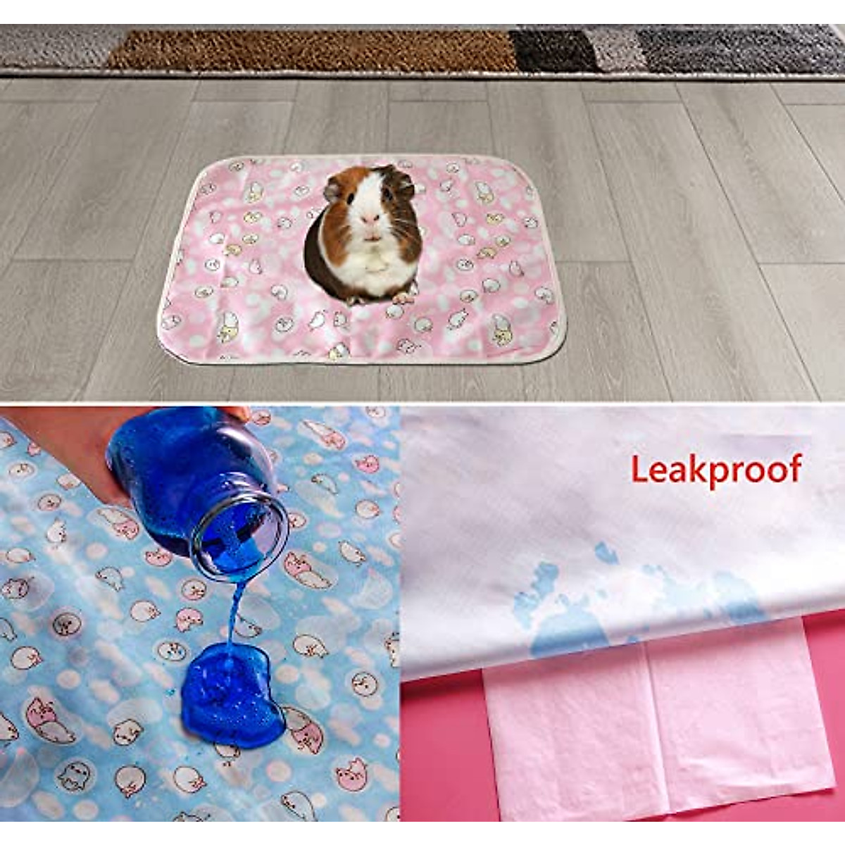 JSLZF Guinea Pig Cage Liner 18”x14”, 3PCS Guinea Pig Pads Washable, Absorbent Waterproof Rat Cage Liner for Chinchillas, Bunnies