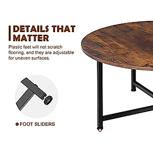 SUPER DEAL Round Coffee Tables w/ 32 Inch Rustic Wooden Surface Top and Sturdy Metal Legs Industrial Cocktail Table for Living Room, Rustic Brown