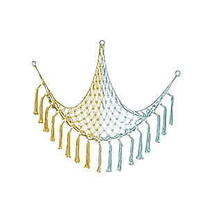 figatia Stuffed Animal Toy Storage Hammock, Macrame Room Corner Organizer Mesh Decoration, Hanging Storage Nets Kids Bedroom, Yellow and Blue, 100cmx100cmx130cm