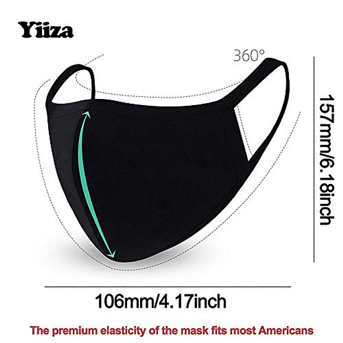 Yiiza Fashion Mouth Protection Unisex Washable and Reusable Cotton Warm Face Protection with Adjustable Bridge Design (3-Pack Black) (1)