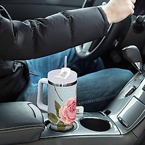 Adornlife Flower Rose 40 oz Tumbler with Handle and Straw Lid, 100% Leak-proof Travel Coffee Mug, Stainless Steel Insulated Cup For Beverages, Cupholder Friendly