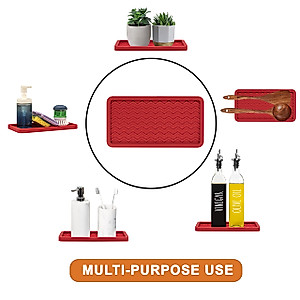 HomeBee Silicone Kitchen Bath Vanity Organizer Tray, Non-Slip Multipurpose Sink Caddy | Dish Sponge, Brush, Soap Dispenser Bottle Holder | Dishwasher Safe Rubber Counter Mat (10 x 5.25 Inch – Red)