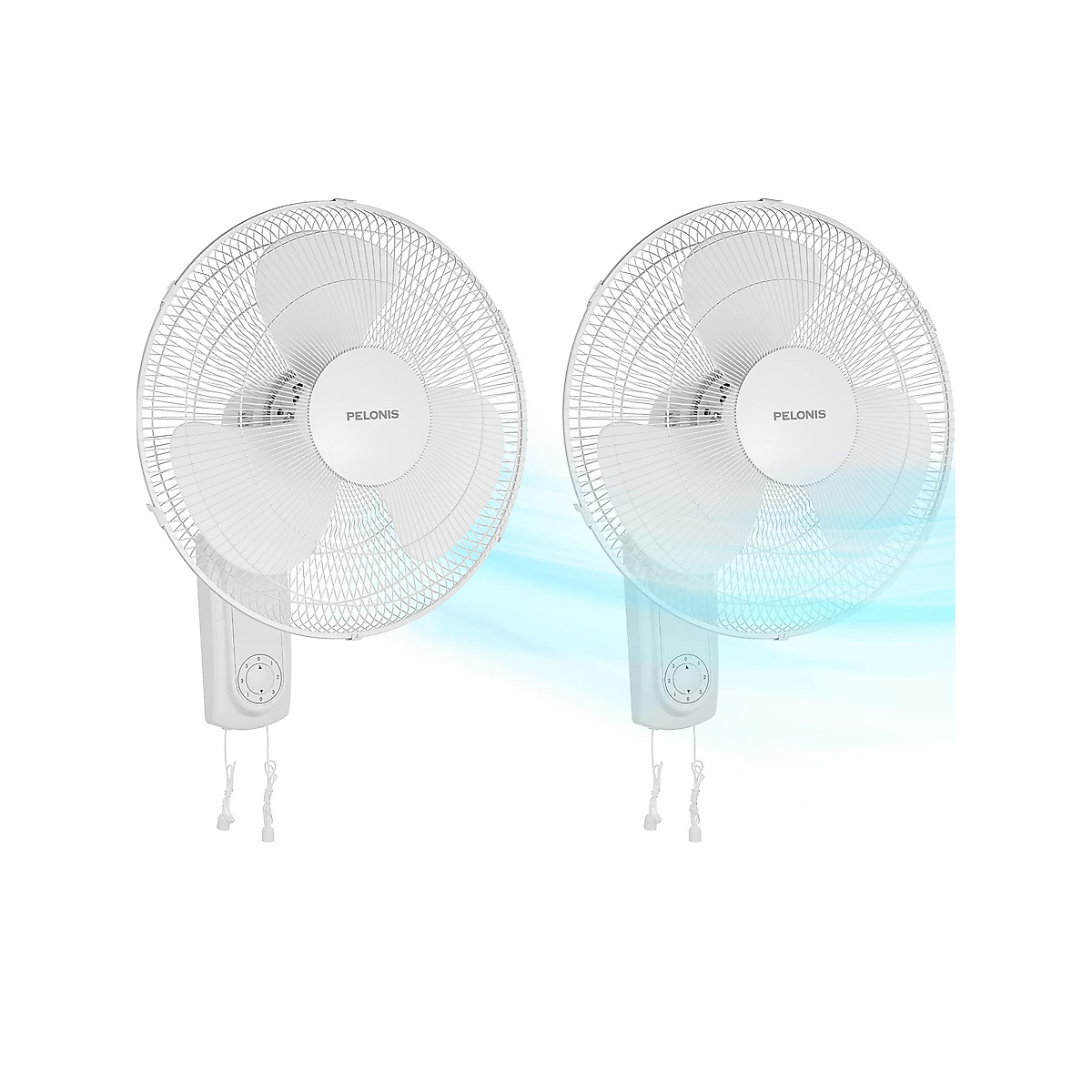 PELONIS 16’’ Wall Mount Fan with 3 Speed Settings Oscillating Household Wall Mounted Fan with Adjustable Tilt High Velocity for Garage Patios Bedroom, 2 Packs White