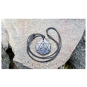 Wallystone Gems Shungite - Men's Jewelry - Merkaba - Sacred Geometry formulas Universe - Shungite Stone Type II - Pendant Necklace