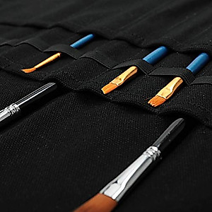 Denifiter 22 Pockets Waxed Canvas Roll-up Pencil Bag, Heavy Duty Portable Watercolor Oil Brush Canvas Pouch ( Black )