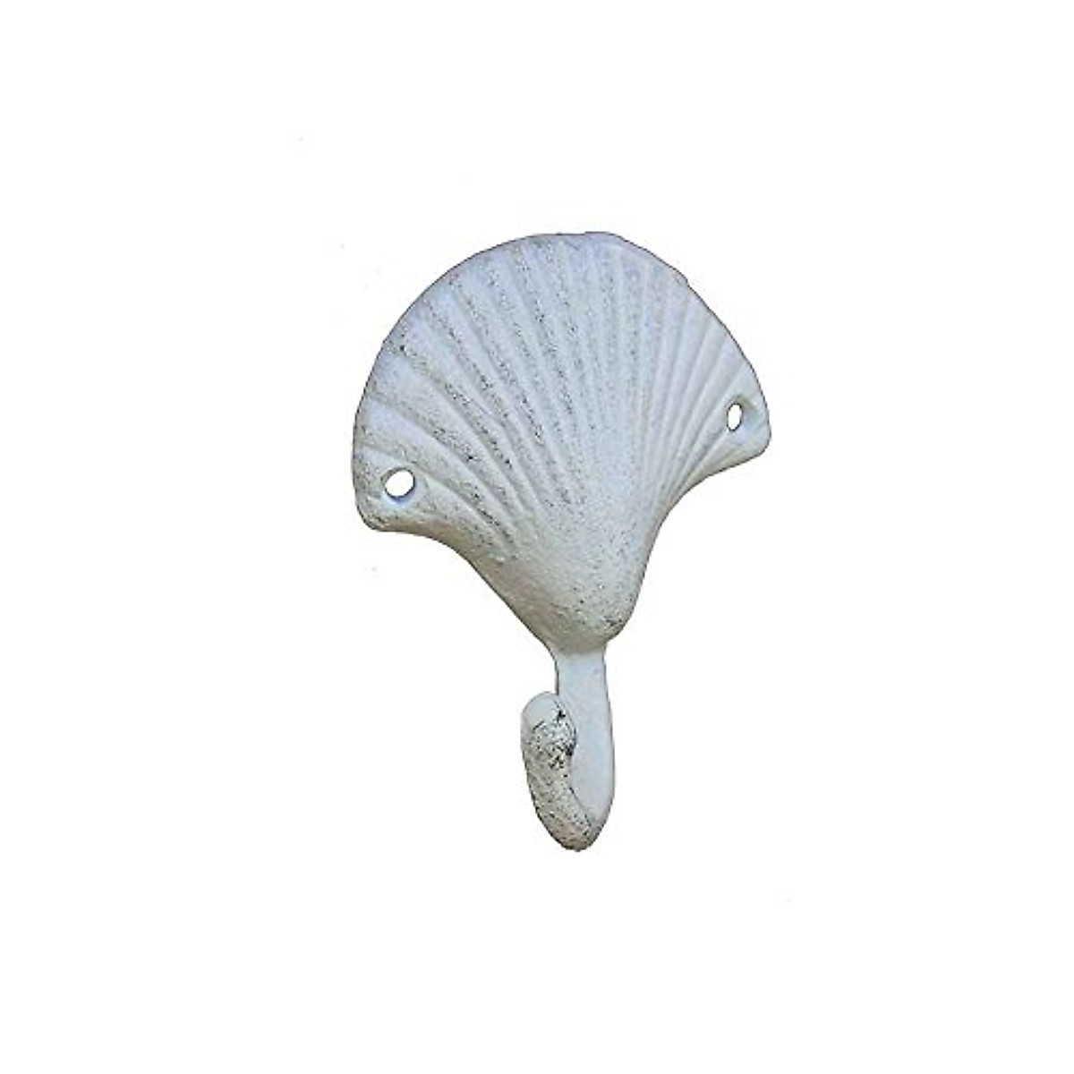 Whitewashed Cast Iron Seashell Hook- Nautical Wall Hook- Seashell Decoration