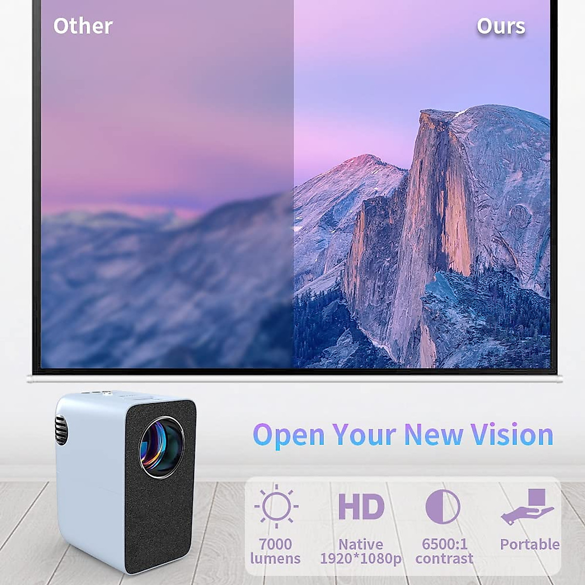 [$125 Big Sale]Native 1080P 7000LM Outdoor Movie Projector, Wireless Home Theater Projector with WiFi and Bluetooth, Indoor LED Video Projector Airplay Mirroring/HDMI/USB for Smart Phone DVD TV Stick