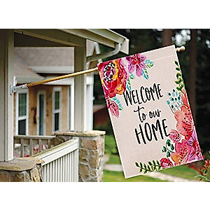 HUGSVIK Burlap Welcome House Flags 28 x 40, Double-sided Welcome to Our Home Garden Flags for Outside, Flower Spring Garden Flags Yard Flags for Spring Summer Holiday Garden Backyard Lawn