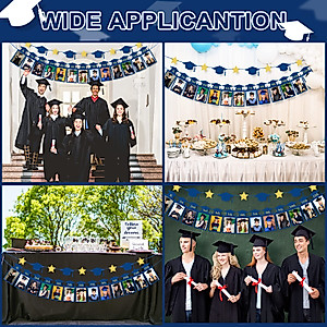 Whaline 2Pcs Graduation Photo Banner, Congrats Grad Banner, No DIY Require Hanging Bunting, Kindergarten to 12th Grade Picture Garland, Black Gold Glitter Banner for Grad Party Decor, 5 x 7 inch