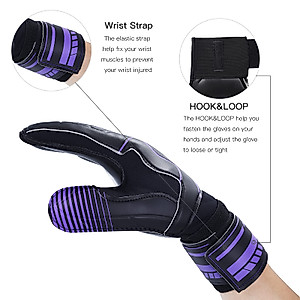 Goalie Gloves for Youth & Adult, Goalkeeper Gloves Kids with Finger Support, Black Latex Soccer Gloves for Men and Women, Junior Keeper Football Gloves for Training and Match