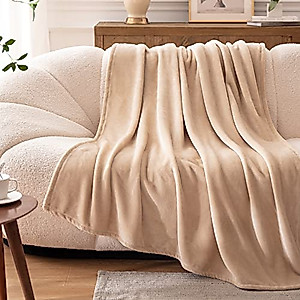 Bertte Fleece Throw Blanket Super Soft Cozy Warm Lightweight Throw for Sofa Couch Luxury Decorative Velvet Pattern Bed Blanket, 50"x60", Light Beige