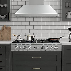 KoolMore KM-HGRT48-SS 48 Inch Natural Gas Range-Top with 8 Sealed Italian, Stainless-Steel Stovetop Knobs, Edge Cast Iron Cooking Grates, Electronic Ignition, 48" (8 Burners), Silver