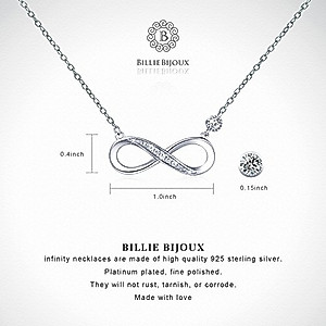 Billie Bijoux 925 Sterling Silver Necklace Forever Love” Infinity Heart Love Pendant White Gold Plated Diamond Women Necklace Gift for Mother's Day (A-silver)