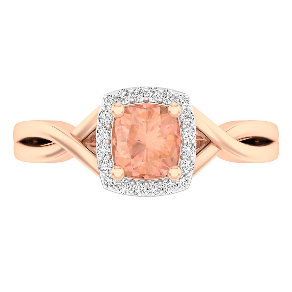 Dazzlingrock Collection 10K 5 MM Cushion Morganite & Round Diamond Bridal Halo Engagement Ring, Rose Gold, Size 9.5