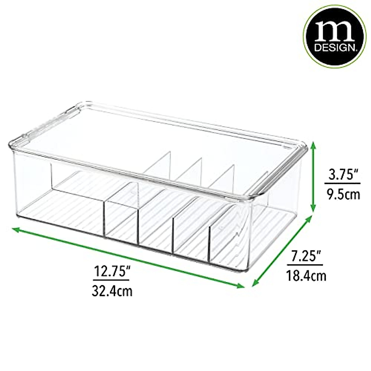 mDesign Stackable Plastic Storage Organizer Container Box for Kitchen Cabinets, Pantry, Countertops - Holds Kids, Child/Toddler Mealtime Sets, Small Accessories - 6 Sections - BPA Free - Clear