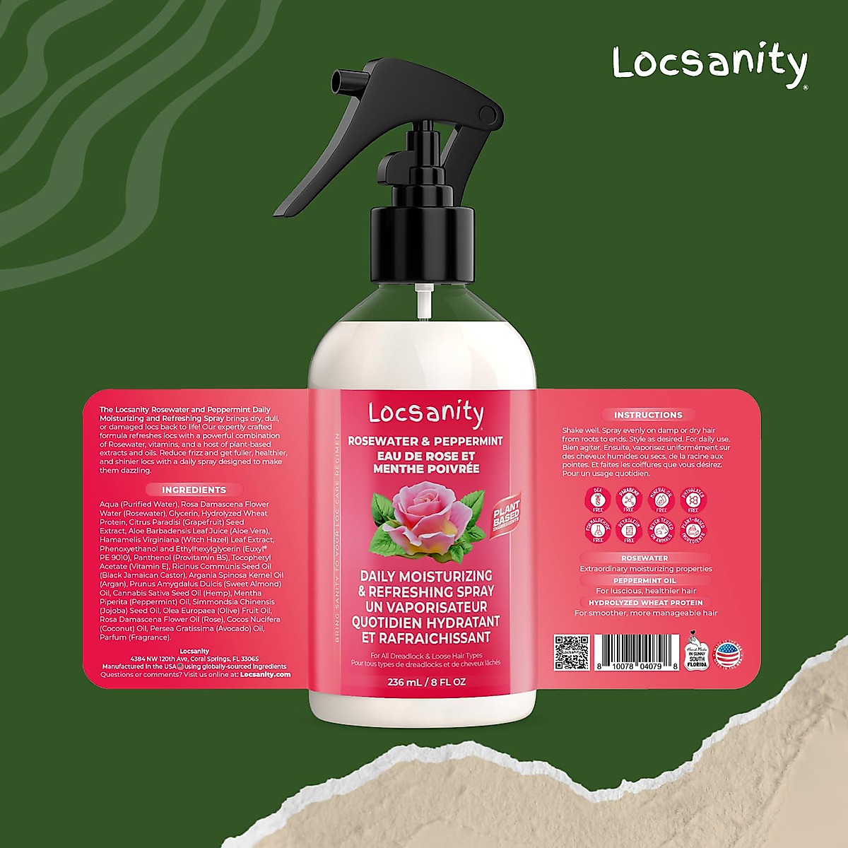 Locsanity Daily Moisturizing Rose Water and Peppermint Hair Scalp Refresher for Locs and Dreadlocks - Natural Loc Care and Maintenance (8oz)