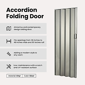 LTL Home Products EL4880S Elite Interior Accordion Folding Door, 48 x 80 Inches, Satin Silver