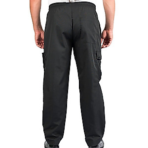 KNG Black Baggy Cargo Chef Pants for Men and Women – Drawstring Waist L