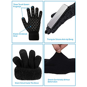 9 Pcs Unisex Winter Accessory Set Include Fleece Ear Warmers Headband Earmuff Winter Neck Gaiter Touchscreen Knit Gloves(Black, Navy Blue, Grey)