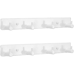 Lwenki 2PCS Key Holder for Wall, Black Key Rack with 4 Key Hooks to Hang Keyrings, Dog Leash, Umbrella, Sunglasses – Key Hanger with Mounting Hardware for Glass, Tile and Wood (10.9” x 1.4”) (White)