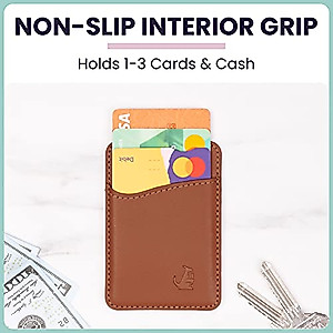 Premium Leather Phone Card Holder - Stick On Wallet for iPhone and Android Smartphones - Minimalist Style with Non-Slip Lining Secures Up to 3 Cards Kangaroo