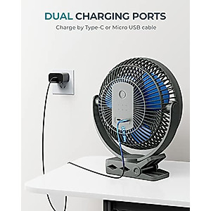 xasla 10000mAh Portable Rechargeable Clip on Fan, 8 inch Battery Operated Fan, 24 Hours Work Time, 4 Speeds Personal Fan, Ideal for Outdoor Camping Golf Cart Home Office Blue