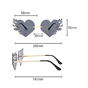 ENTHYI Melting Heart Flame sunglasses Women/men Trendy Rimless Party Cute Prom Glasses Novelty Heart Fire Flame Eyewear (orange)