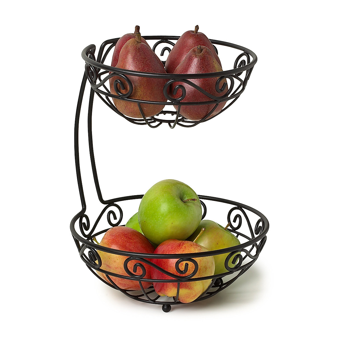 Spectrum Scroll Fruit Stand 2-Tier (Black) - Kitchen Counter Organizer for Produce & Food Storage
