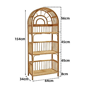 EESHHA Bookcase 4-Tier Arched Bookshelf, Rattan Tall Open Bookcase Storage Shelves, Wood Metal Freestanding Display Rack, Home Decor for Bedroom, Living Room