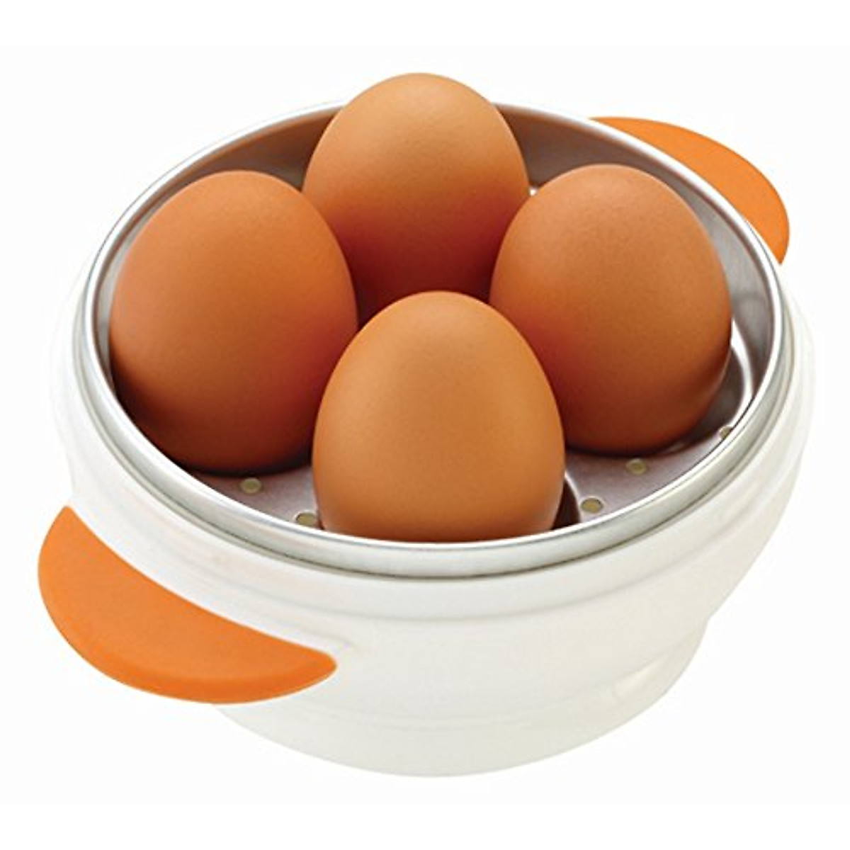 MSC International 4 Boiler Joie Big Boiley Microwave Egg Cooker, A, White with Orange Handles