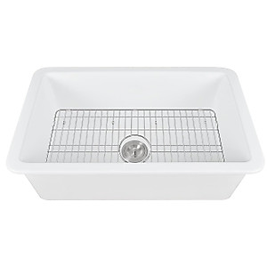 Undermount Kitchen Sink, DeerValley DV-1K513 Glen 30" L x 20" W White Single Bowl Kitchen Sink Fireclay Undermount Sink with Sink Grid and Basket Strainer