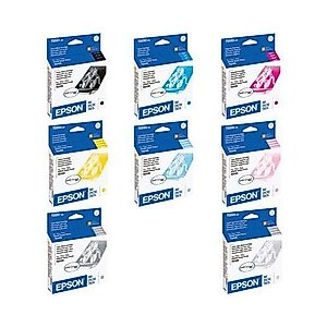 Epson 8 Color Ink Set Bundle w/Photo Black for Stylus R2400 Inkjet Printer