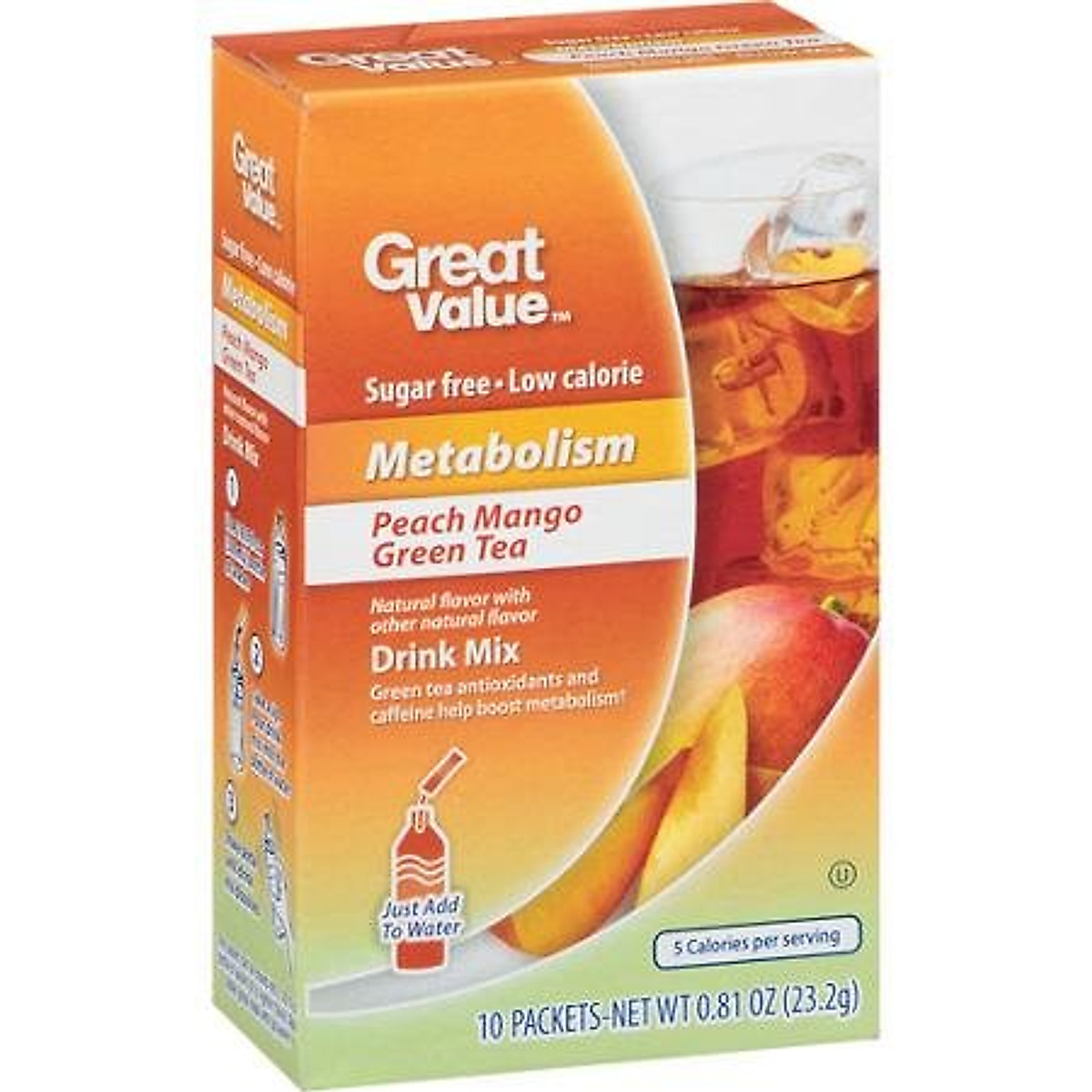 Great Value Metabolism Peach Mango Green Tea Drink Mix, 10ct (Pack of 4)