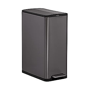 Rubbermaid Elite Stainless Steel Slim Step-On Trash Can, 11.8-Gallon, Charcoal, Fingerprint-Resistant Soft Close Lid, Wastebasket for Home/Kitchen/Bathroom/Office