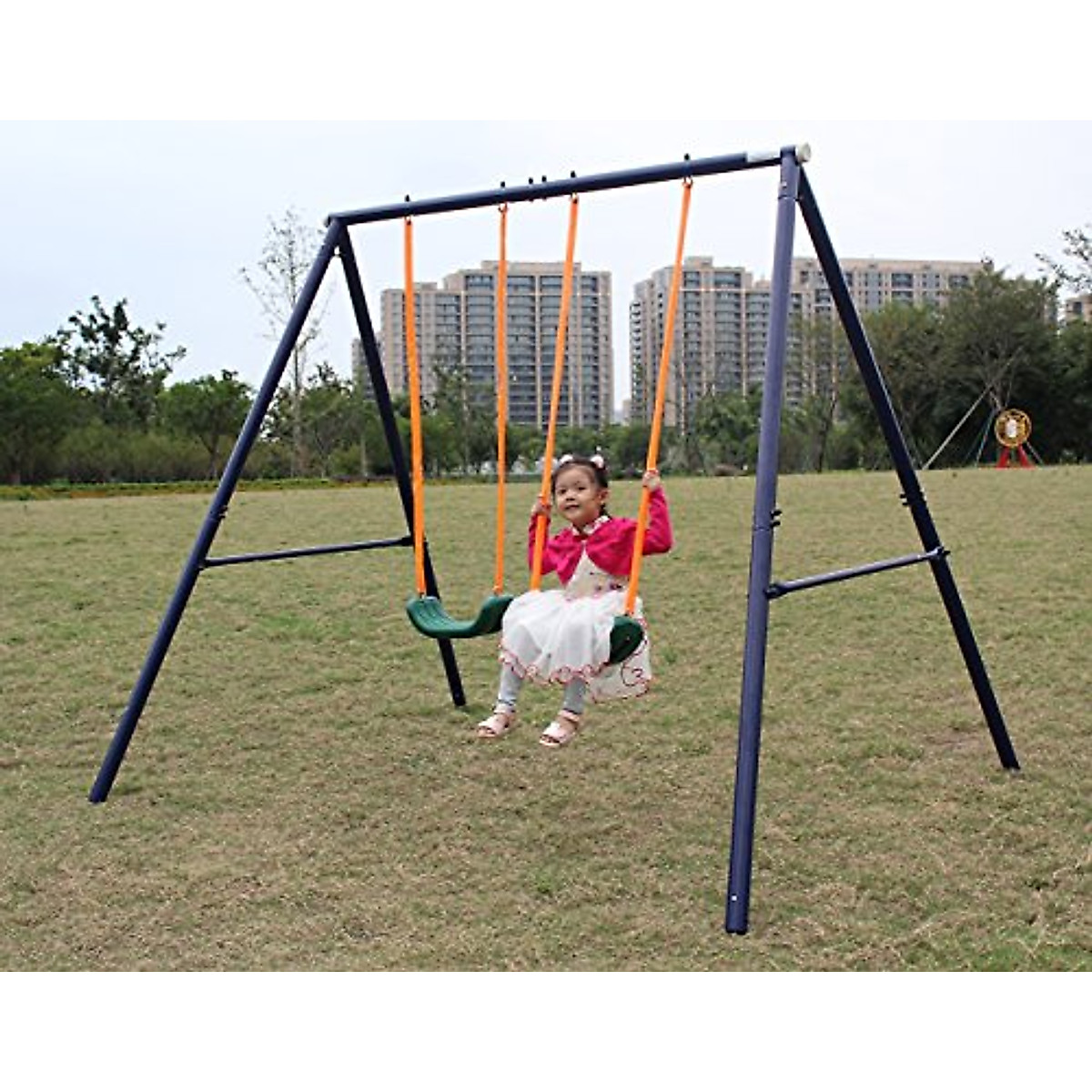 Prime Metal Swing Set Outdoor, 2 Seats, Durable Steel and Plastic Construction for Kids, Toddlers, Children Easy Assembly Two Station