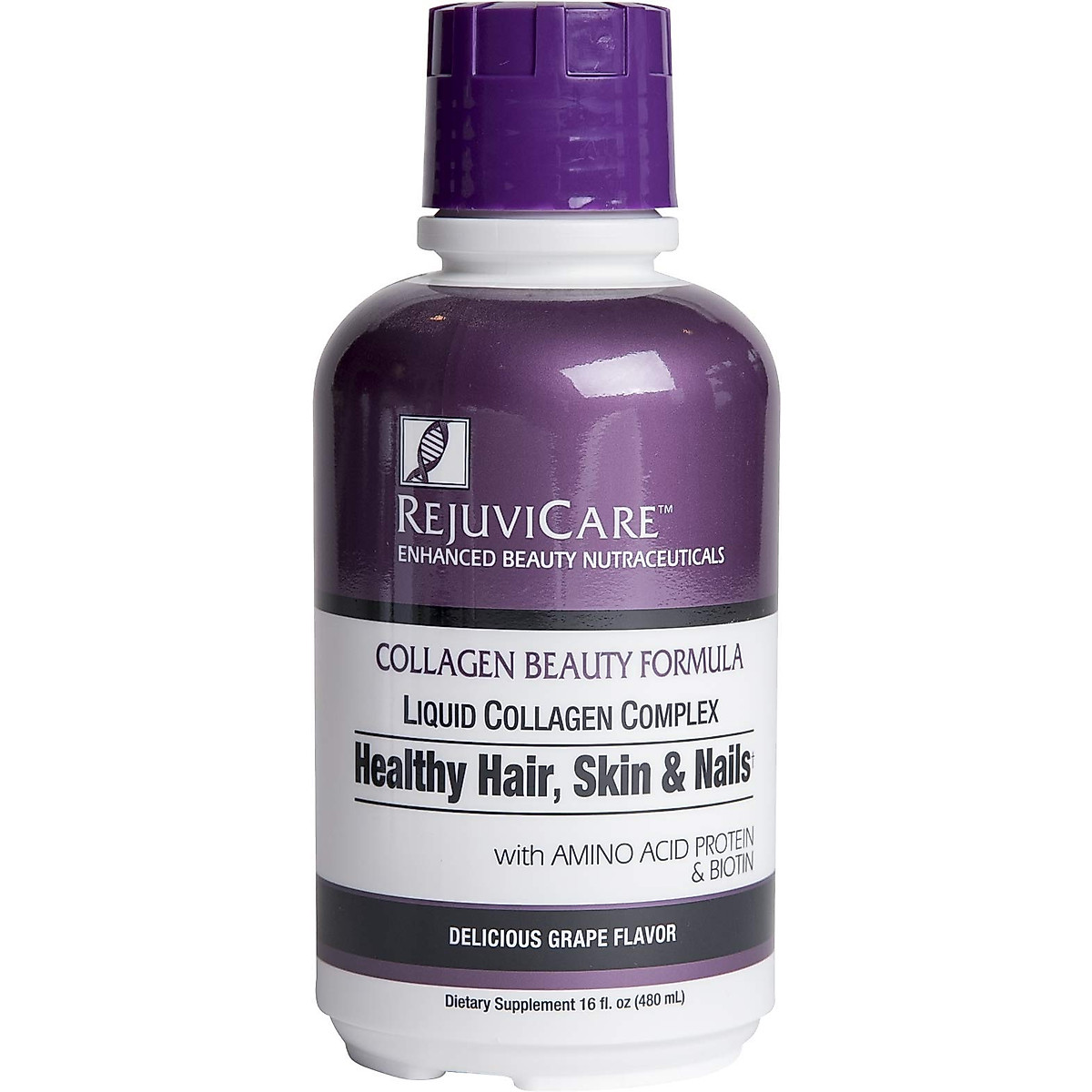 Rejuvicare Liquid Collagen Beauty Formula with Amino Acids, Protein and Biotin, Delicious Grape Flavor, Purple 16 oz ,32 servings